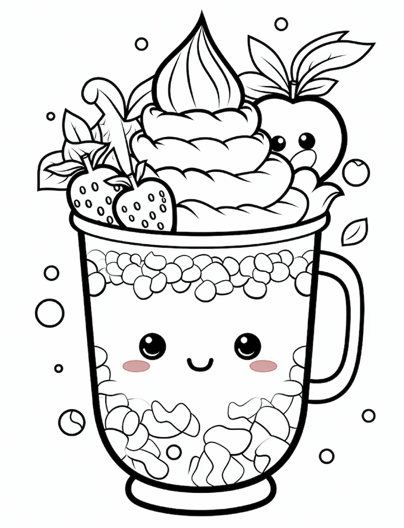 50 Kawaii Cute Foods Coloring Pages - Etsy