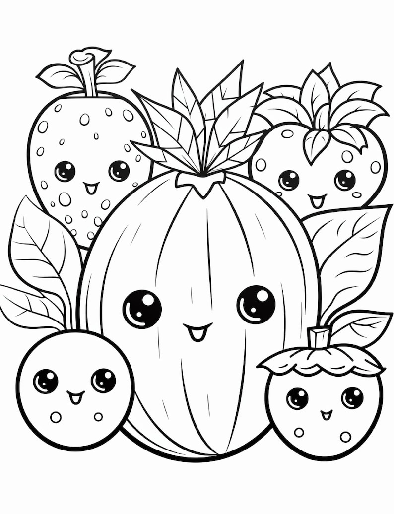50 Kawaii Cute Foods Coloring Pages - Etsy