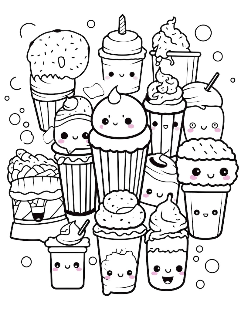 50 Kawaii Cute Coloring Pages - Etsy