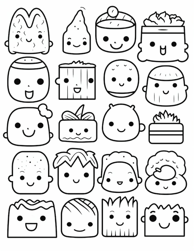 50 Kawaii Cute Coloring Pages - Etsy