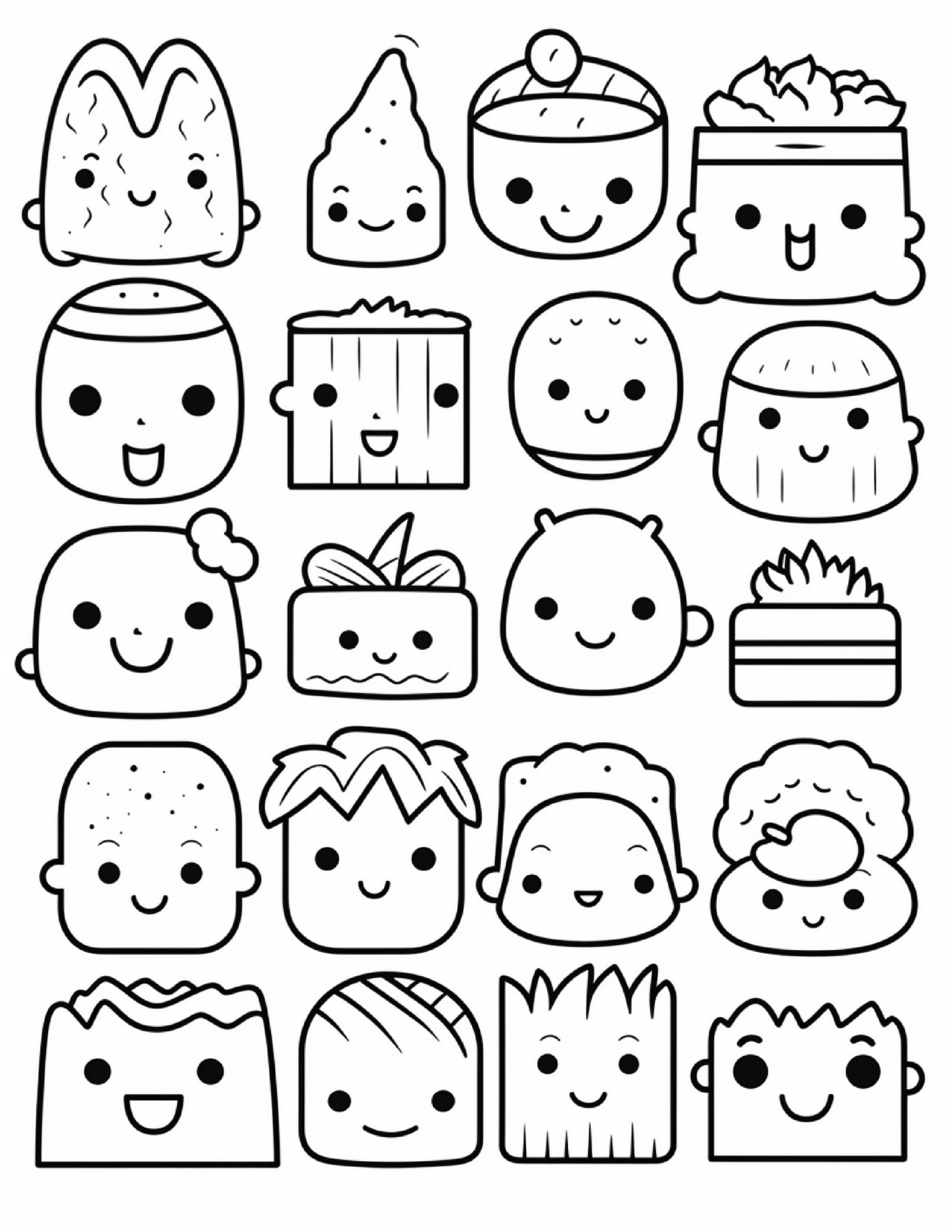 50 Kawaii Cute Coloring Pages Tiny Cute Kawaii Characters Instant ...