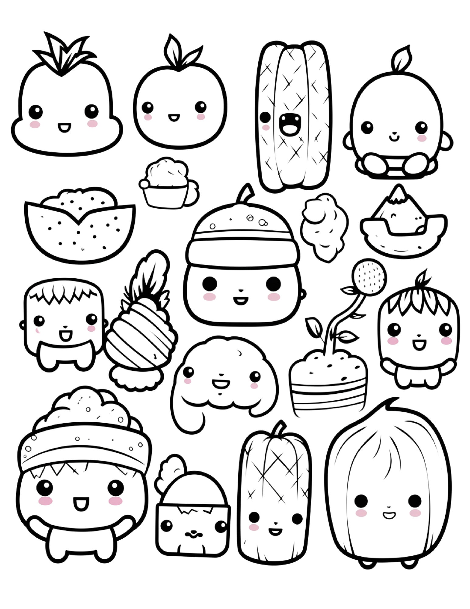50 Kawaii Cute Coloring Pages - Etsy