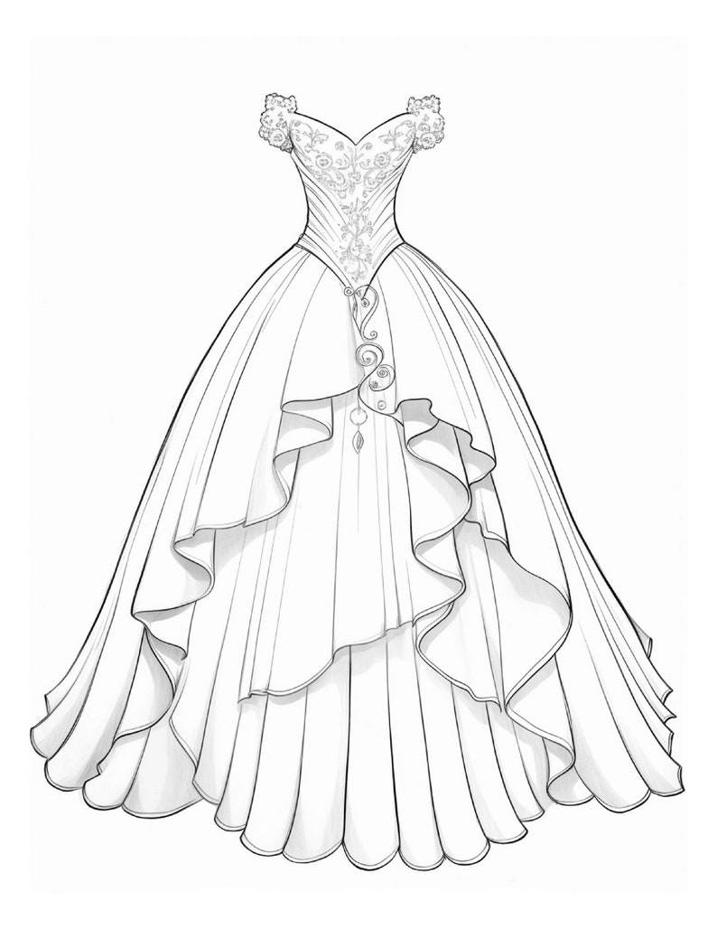Elegant Dresses Coloring Book: 50 Fashion Coloring Pages (digital ...