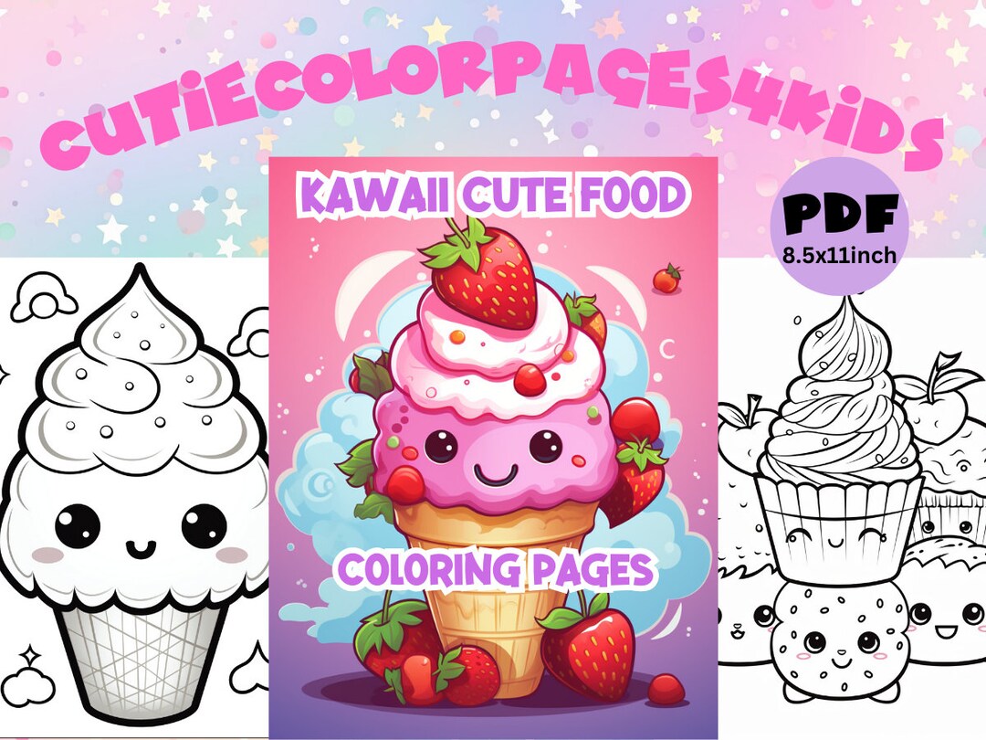 Kawaii Cute Foods Coloring Pages - Etsy
