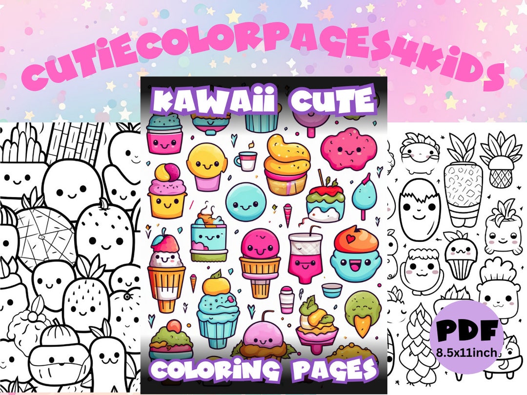 50 Kawaii Cute Coloring Pages Tiny Cute Kawaii Characters Instant ...