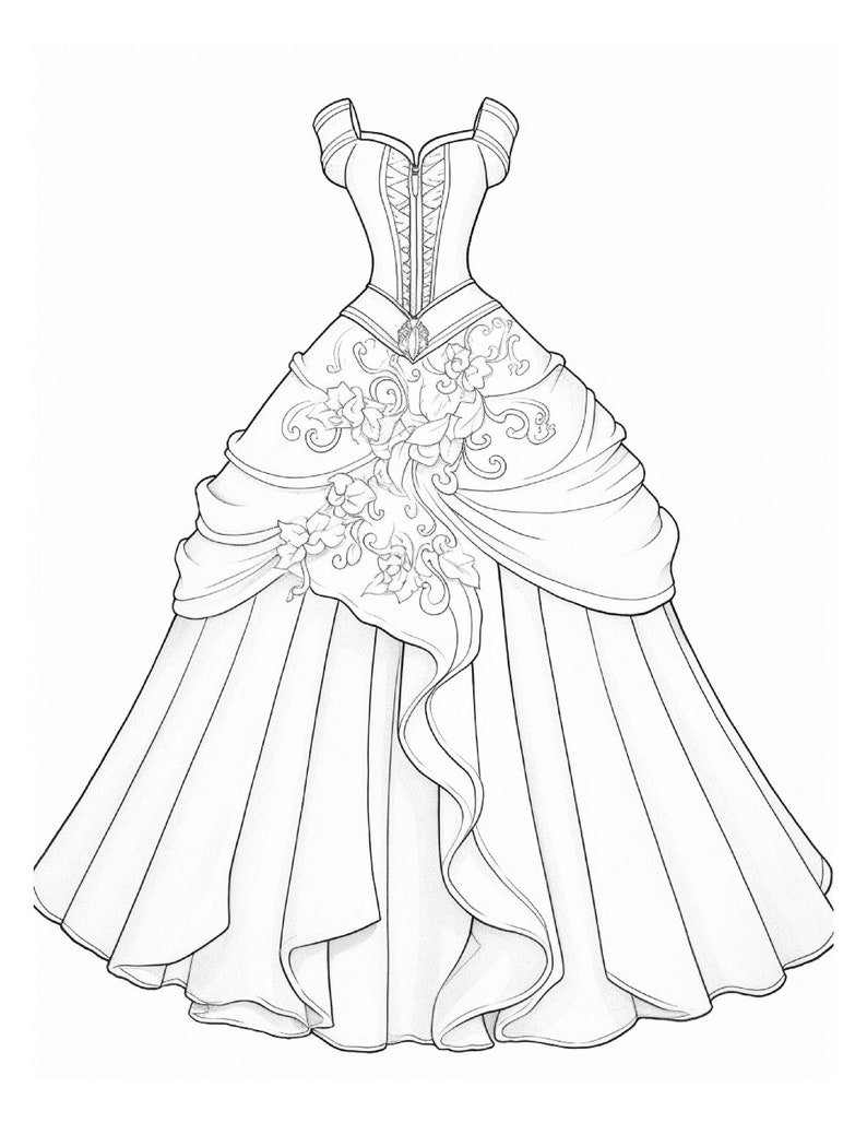 50 Elegant Dresses Coloring Pages for Adults Wedding Dresses Coloring ...