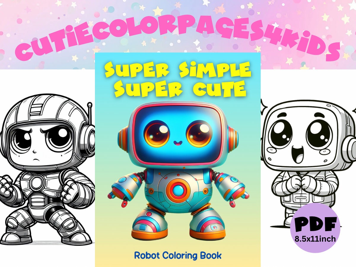 Super Simple Super Cute Robot Coloring Pages - Etsy