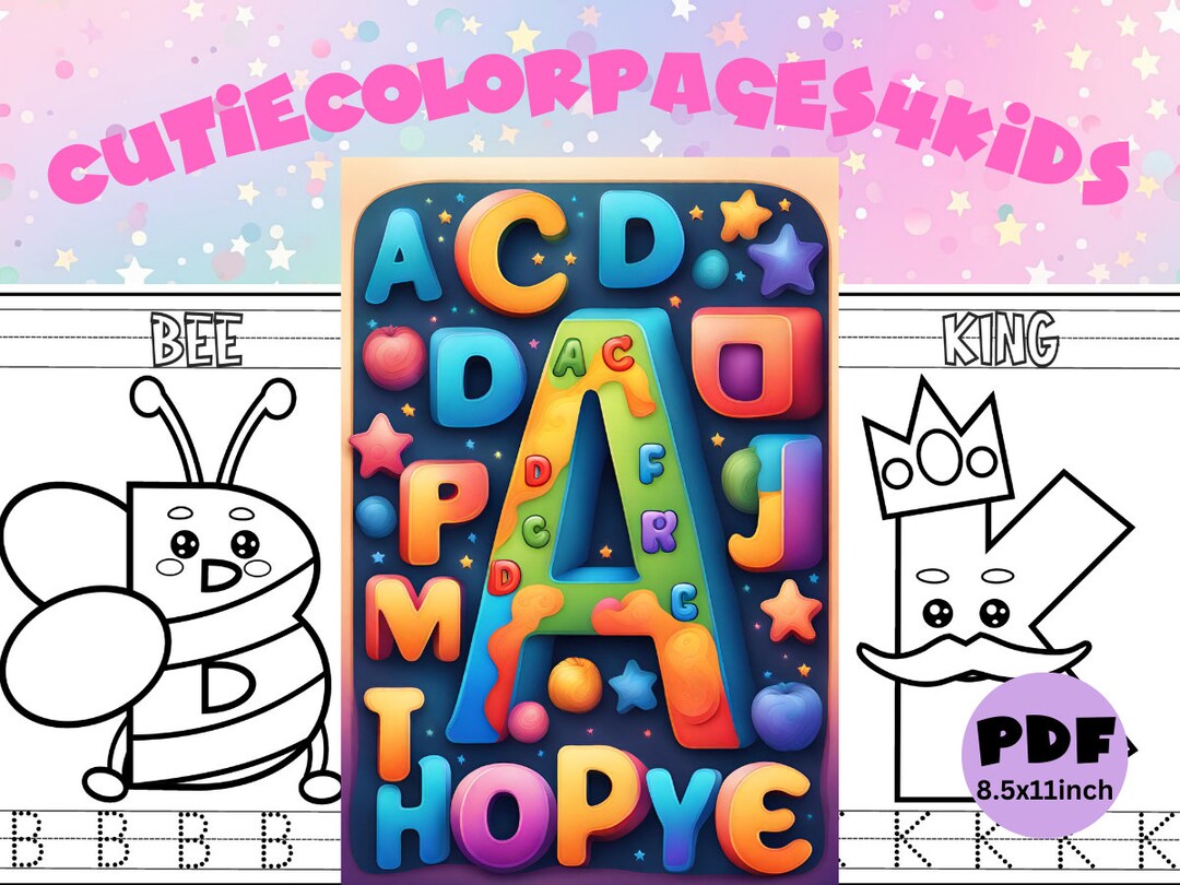 50 Cute Kawaii ABC ALPHABET Coloring and Tracing Pages - Etsy