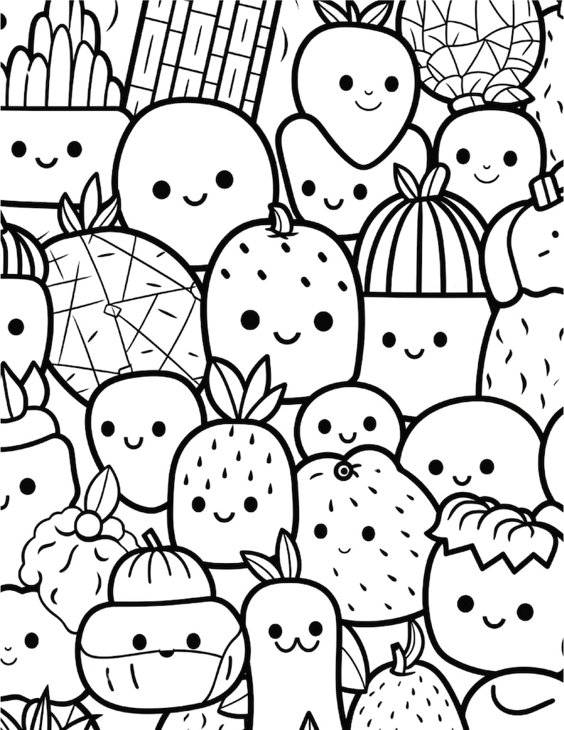 50 Kawaii Cute Coloring Pages Tiny Cute Kawaii Characters Instant ...