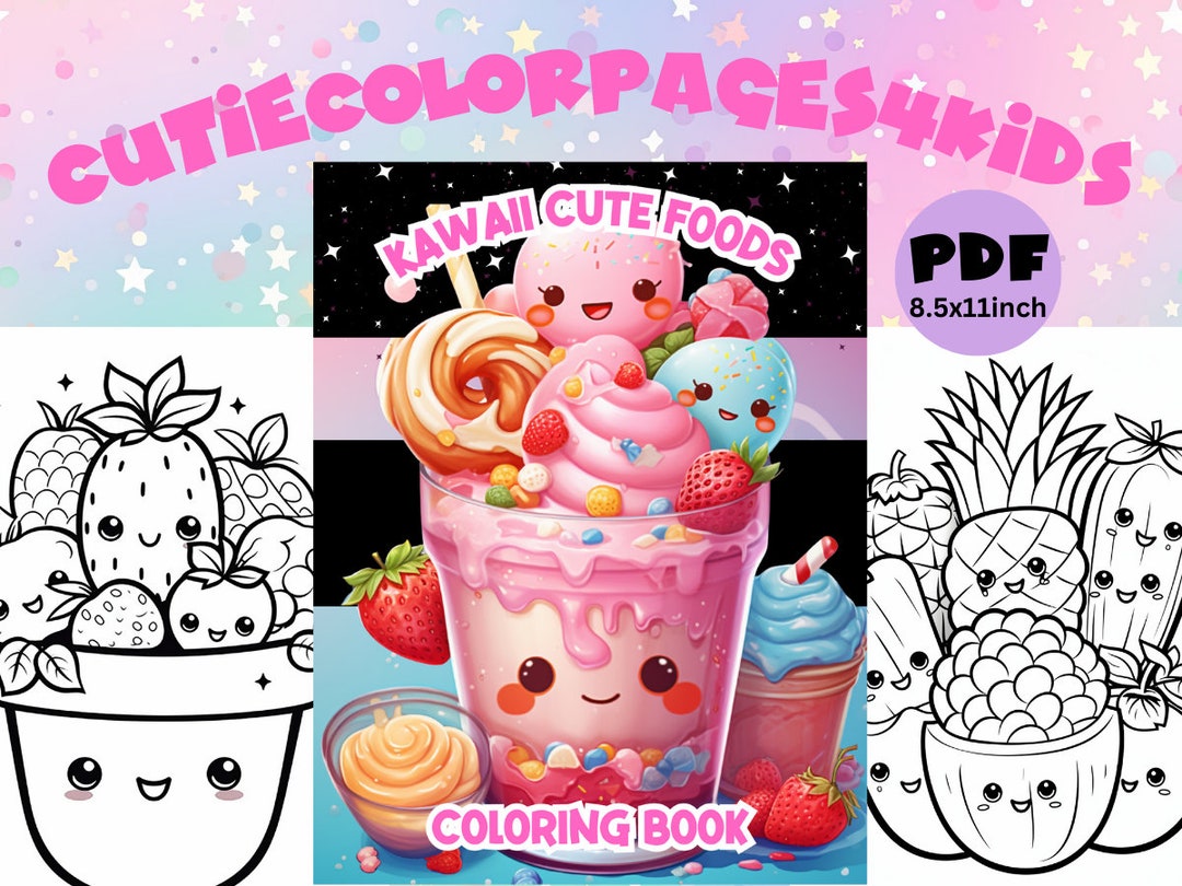 50 Kawaii Cute Foods Coloring Pages - Etsy