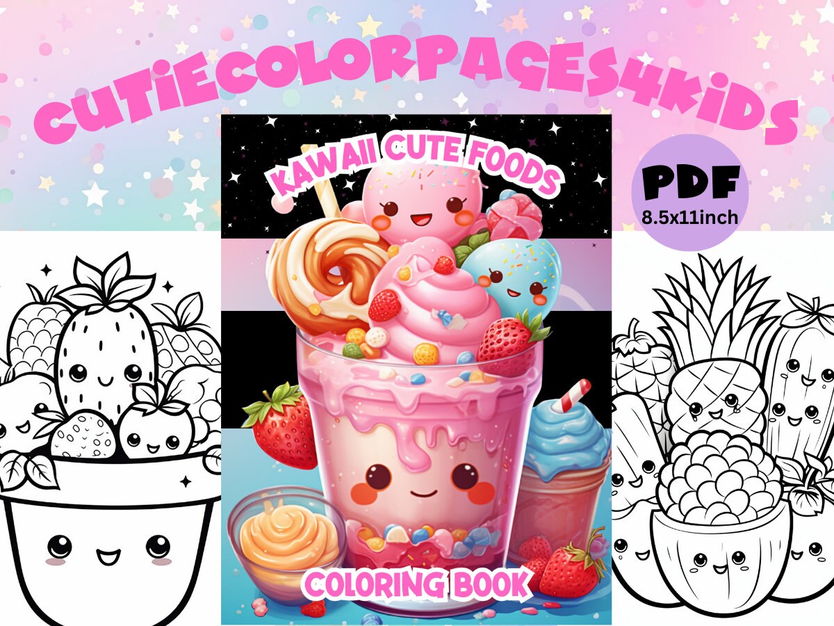 50 Kawaii Cute Foods Coloring Pages - Etsy
