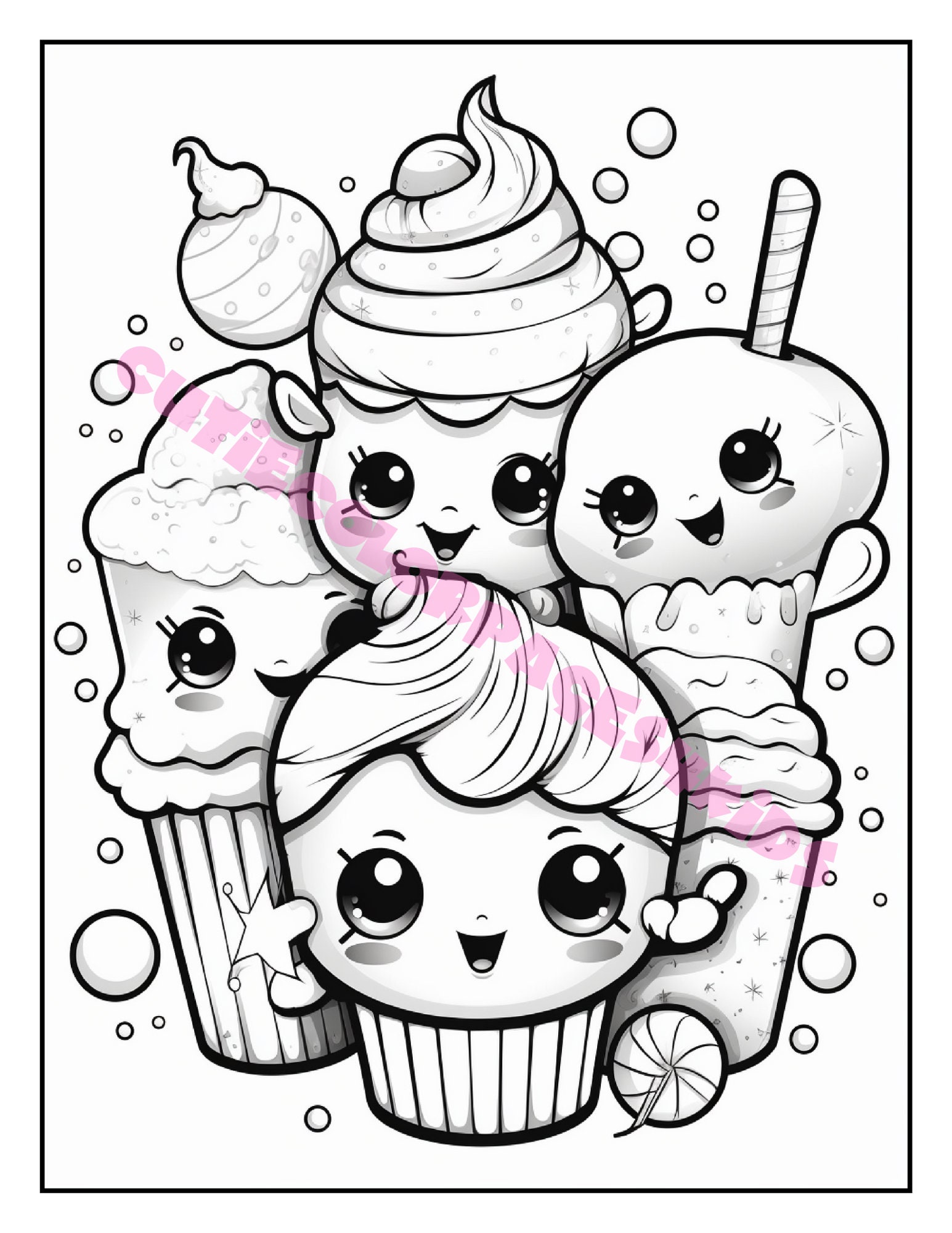 50 Cute Kawaii CANDY Coloring Pages - Etsy