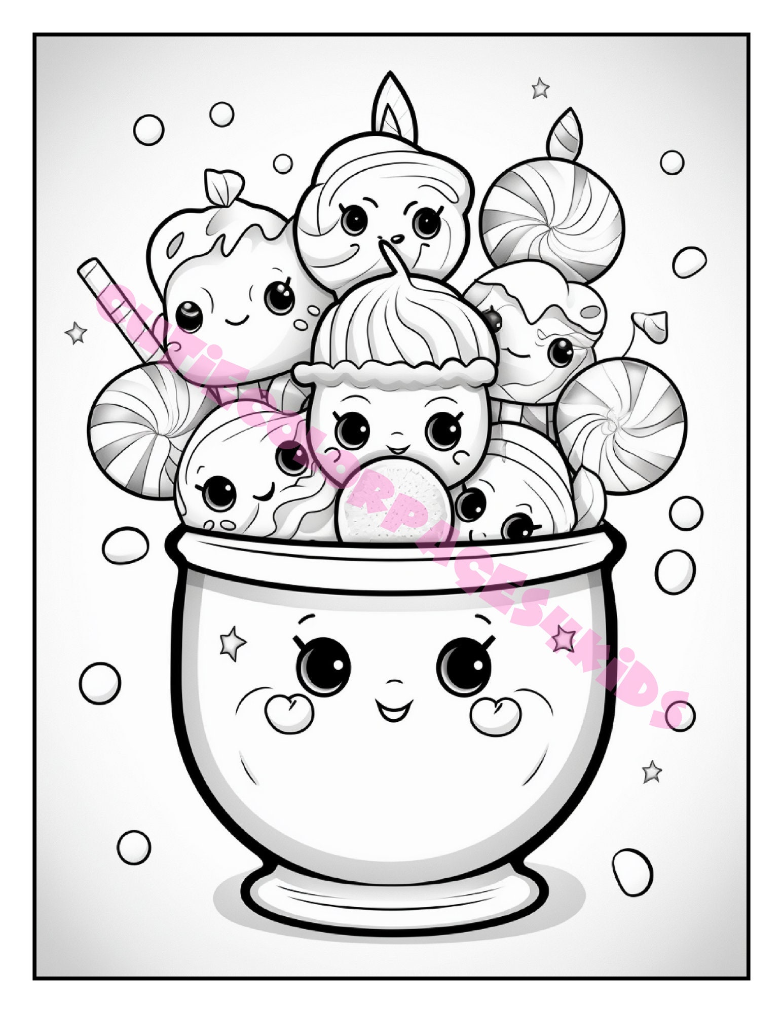 50 Cute Kawaii CANDY Coloring Pages - Etsy