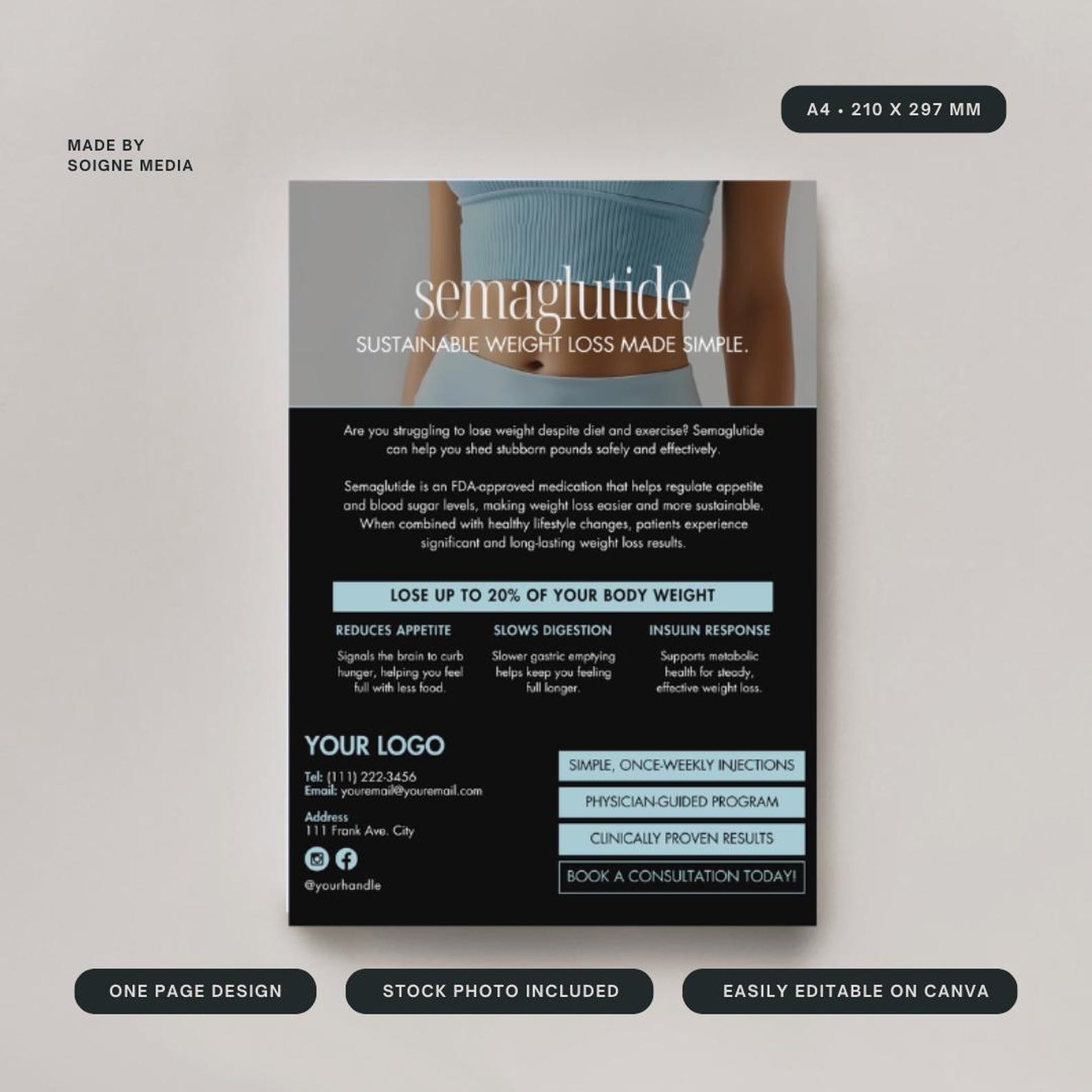 Weight Loss Clinic Flyer: GLP-1 Marketing, Editable A4 Design (digital ...