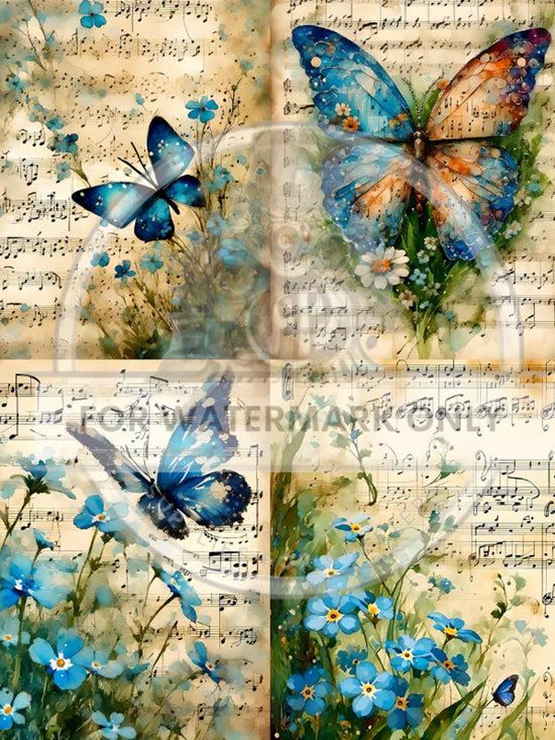 Musical Butterflies Quad Rice Paper DC683 | Vintage Sheet Music ...