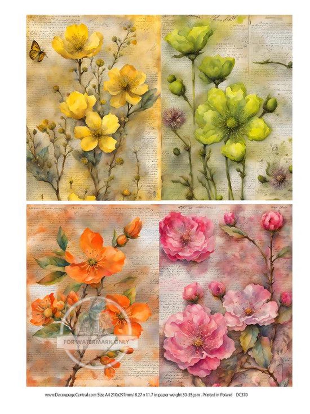A4 Blooming Parchment Flowers Decoupage Rice Paper DC370 - Floral Craft ...