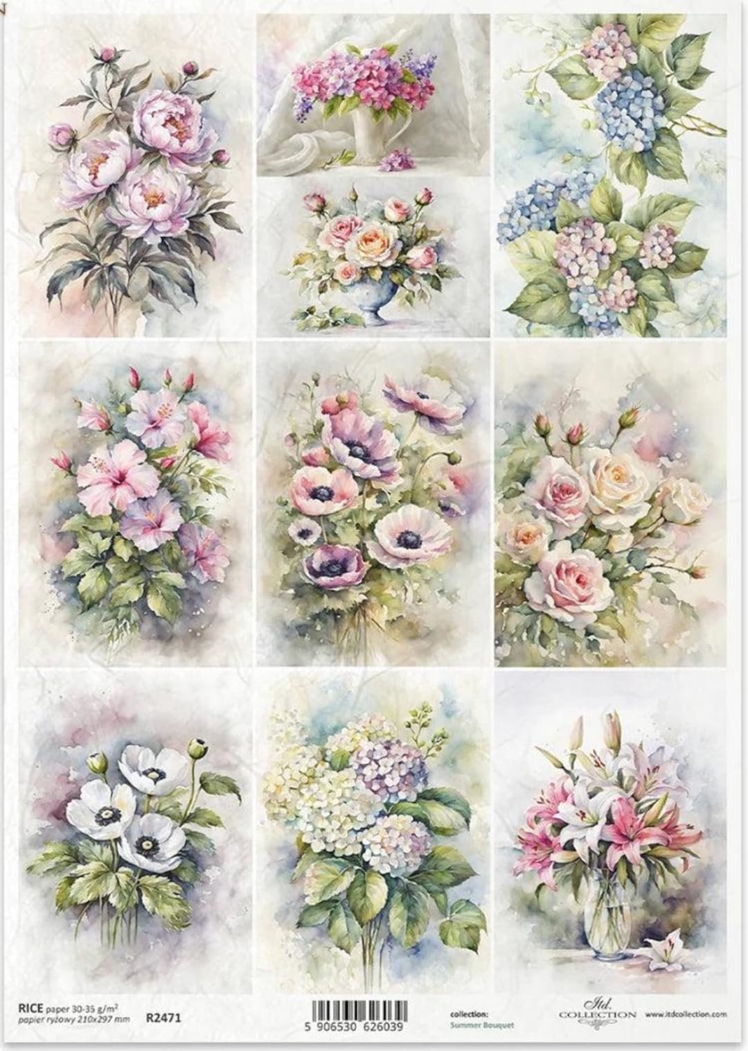A4 Spring Flower Decoupage Rice Paper ITD R2471 - Decorative Craft ...