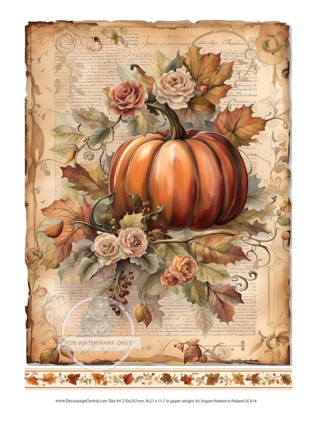 A4 Autumn Pumpkin Floral Decoupage DC414 Rice Paper - Fall Craft ...