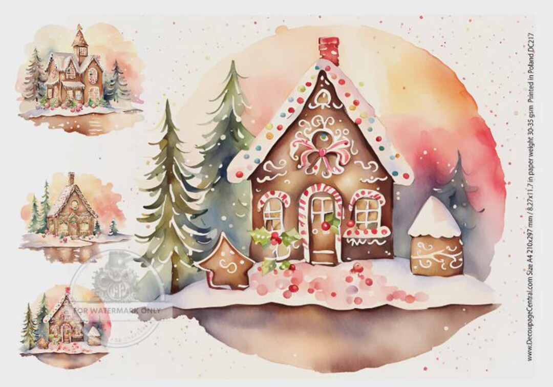 A4 Gingerbread Houses Decoupage Rice Paper DC217 for Christmas Crafting ...