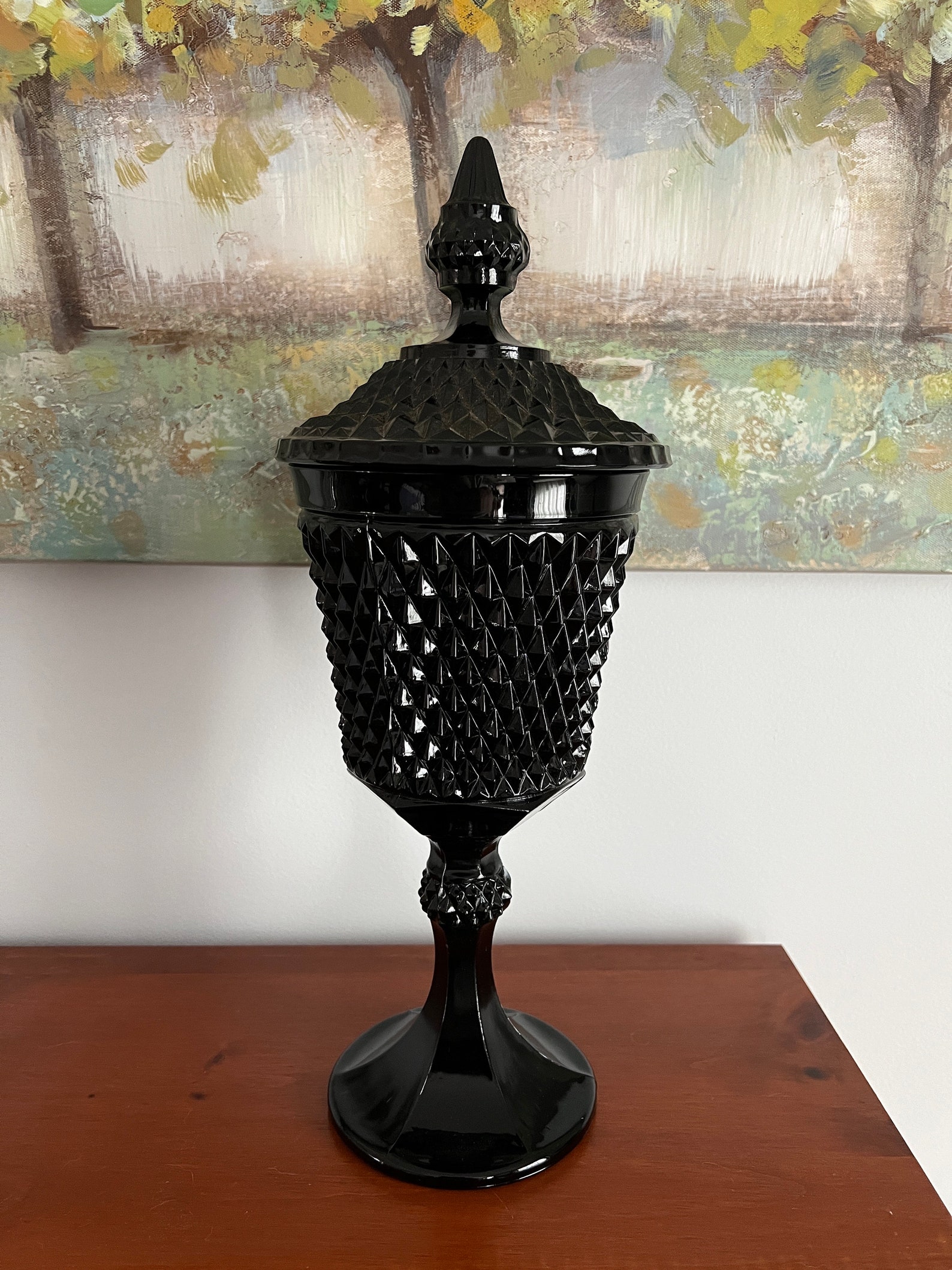 Tiara Black Indiana Glass Diamond Point Compote Pedestal - Etsy