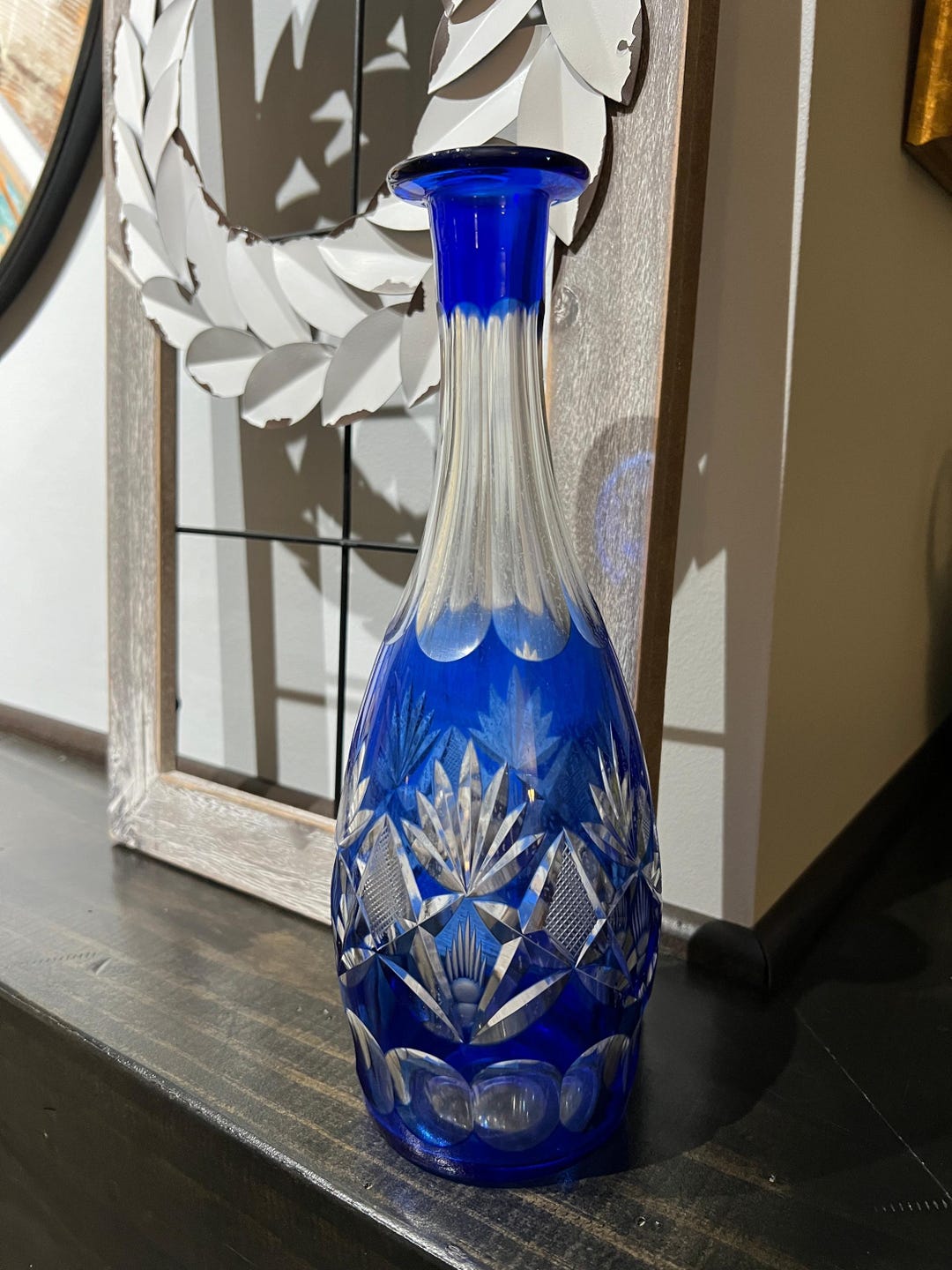 Clear/blue Cut Crystal Bottle/vase - Etsy