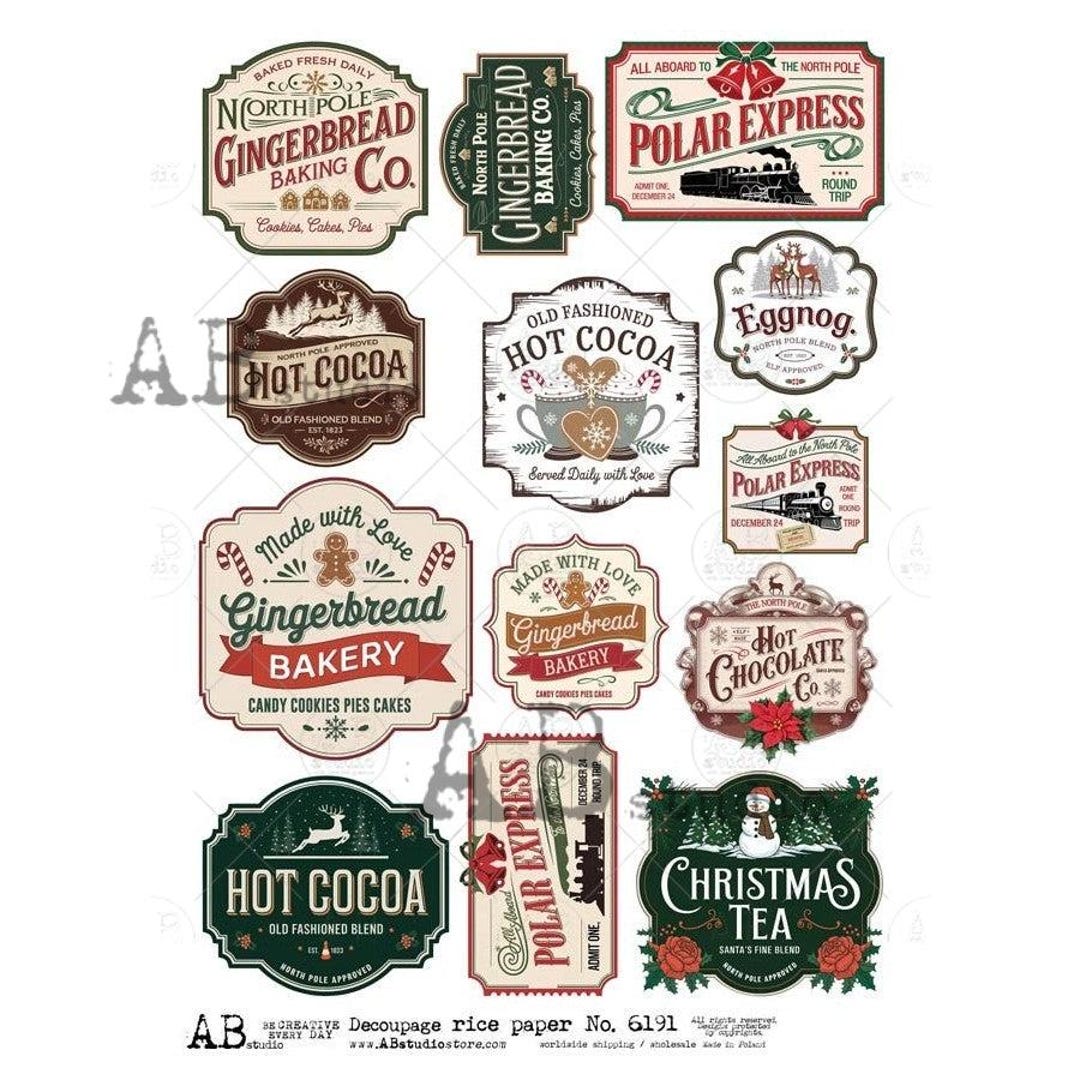 A4 Christmas Labels Decoupage Rice Paper AB6191 Can Be Used With ...