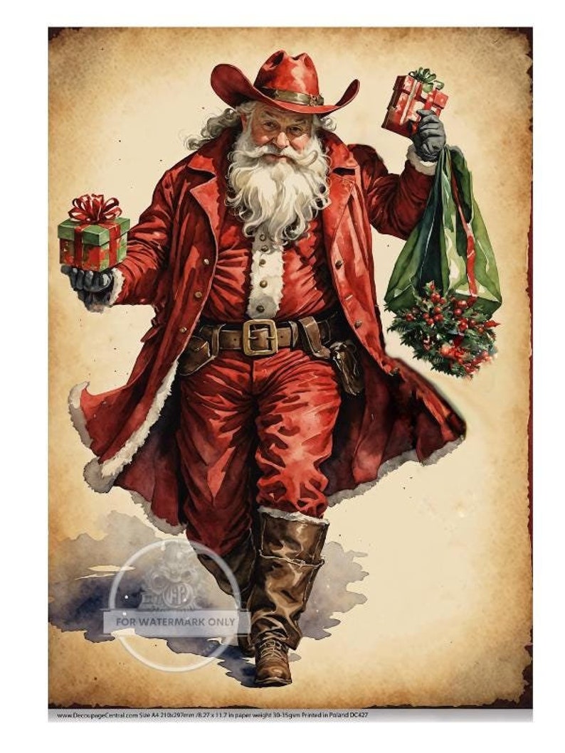 A4 Decoupage Paper - Cowboy Santa DC427 - Etsy