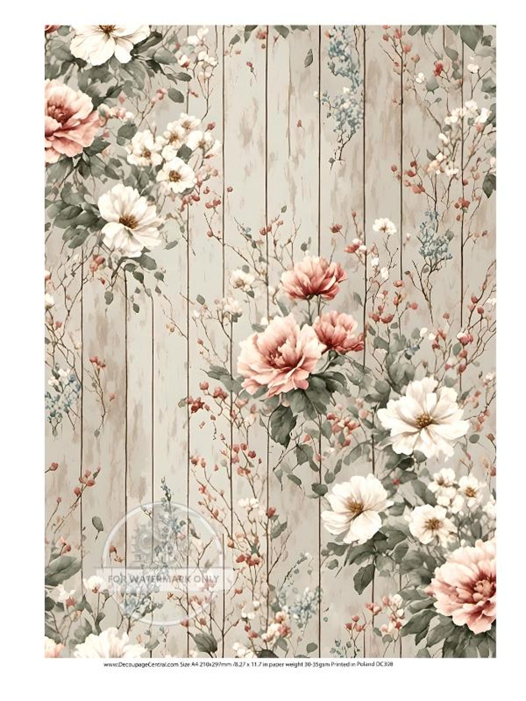A4 Creamy Floral Shiplap DC398 - Decoupage Central - Etsy