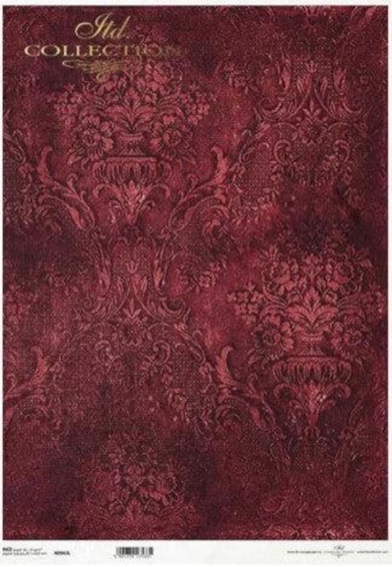 Maroon Damask Background Decoupage Rice Paper R0943L - Vintage Floral ...