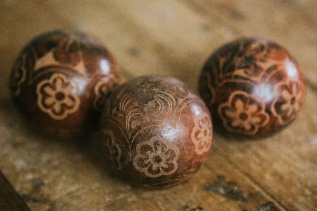 3 Meditation Balls Carved Etched Ceramic Prayer Pottery Sphere Set FREE ...