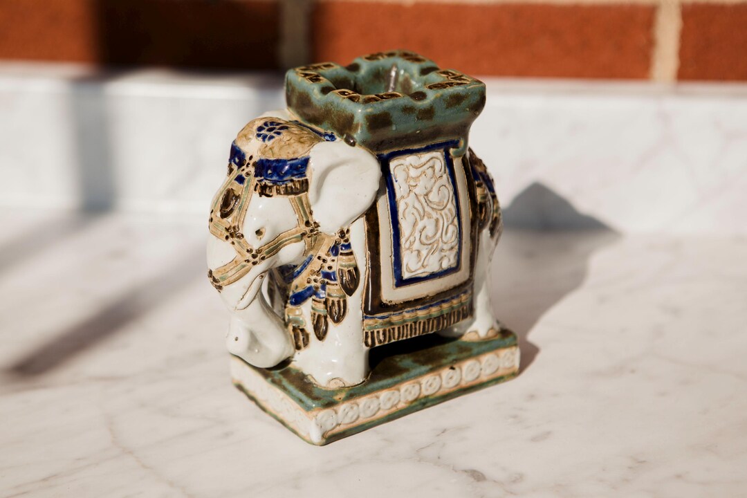 Vintage | Ceramic Indian Elephant Figure | Ashtray | Hand Painted ...