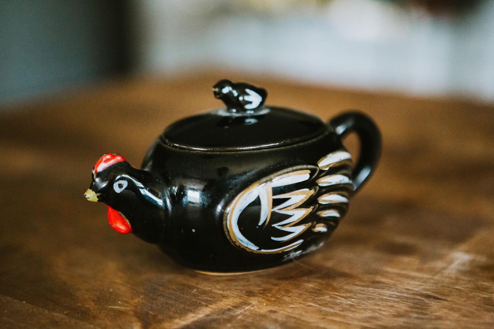 Vintage Japanese Redware Set Black Rooster | Hen | Creamer | Sugar Bowl ...