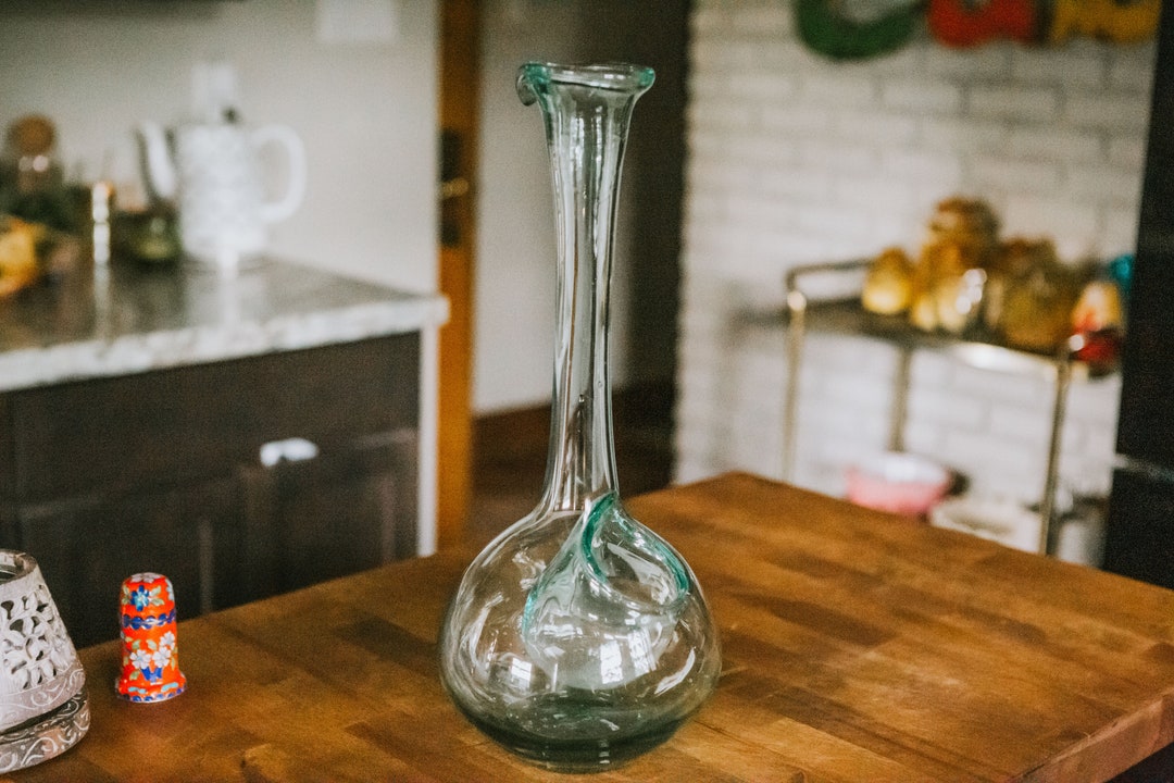 Recycled Artisan Hand Blown Glass Wine Decanter With Ice Pocket FREE ...
