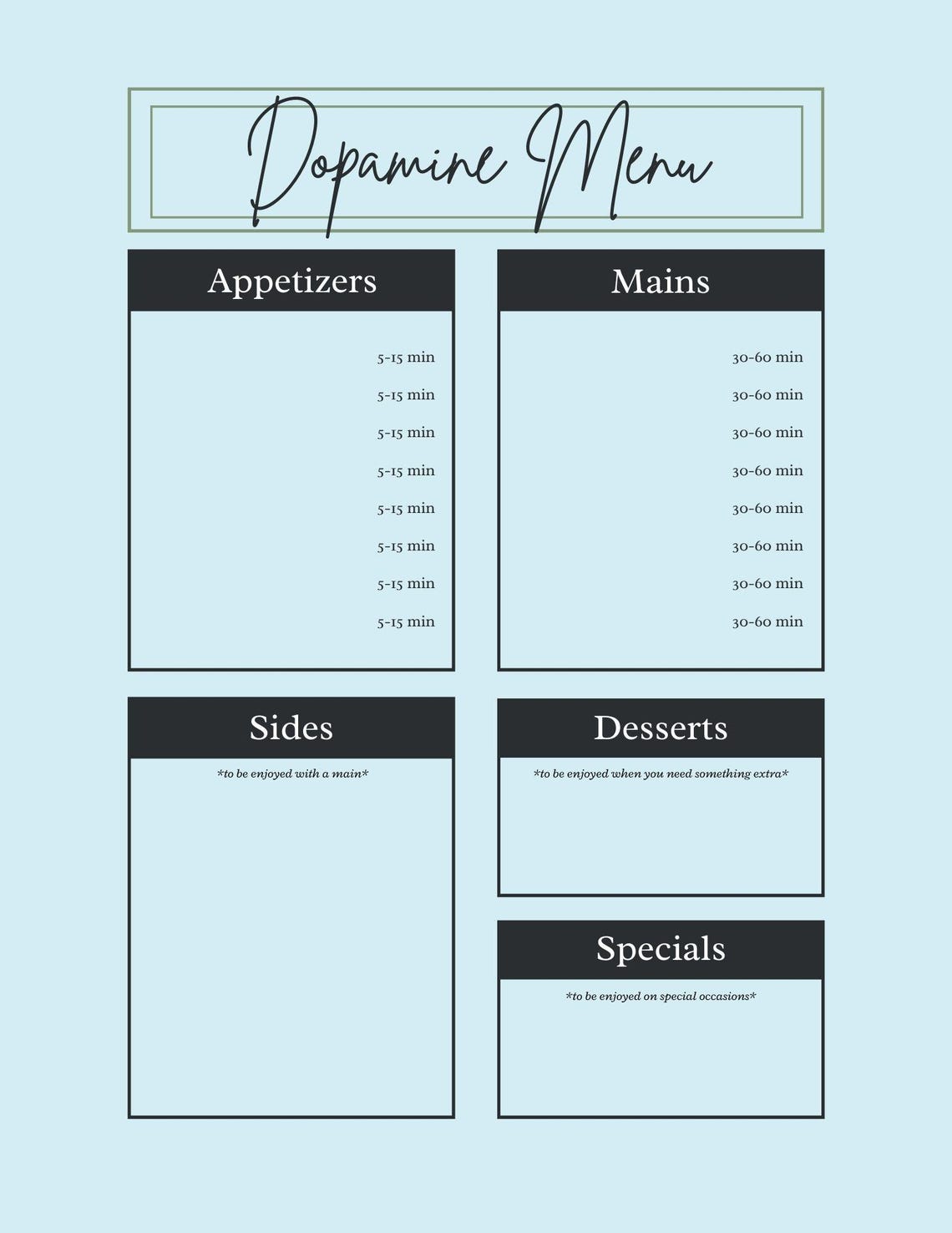 Dopamine Menu fillable - Etsy