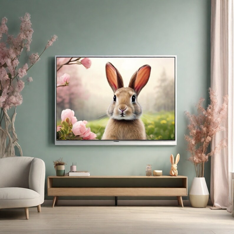 Spring Wildflower Rabbit Samsung Frame TV Art, Easter Bunny TV Art ...