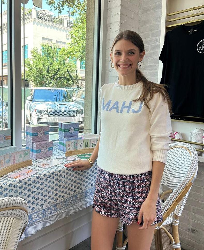 MAHJ Knit Block Letter Sweater - Perfect Mahjong Lover/ Teacher Gift Blue and White Grand ...