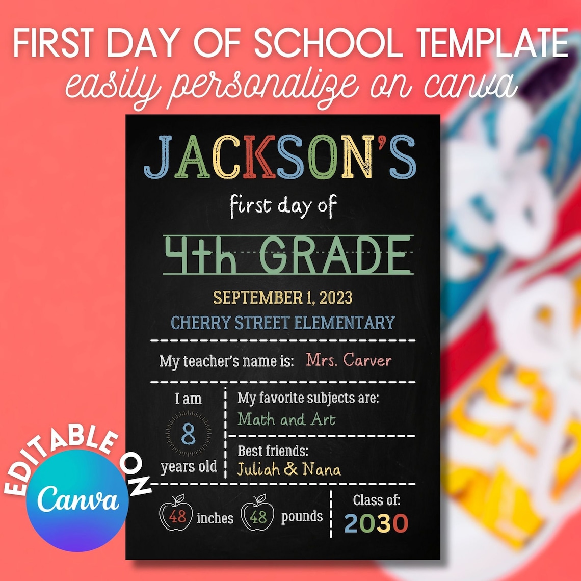 Editable First Day of School Sign Template Customize With - Etsy