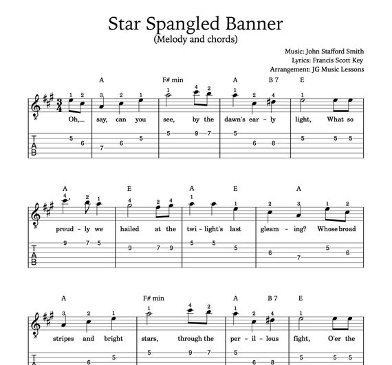 American National Anthem Guitar Chords