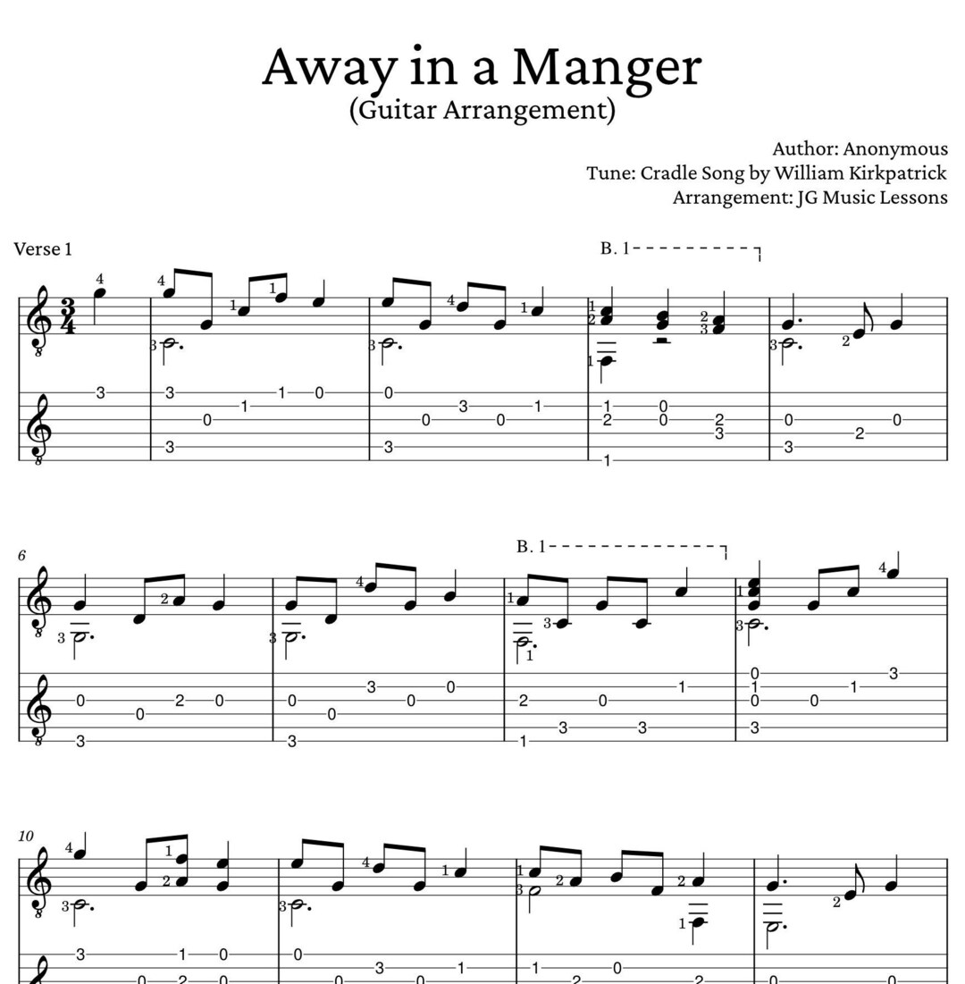 Away in a Manger Guitar Sheet Music (tabs & Chords) - Etsy