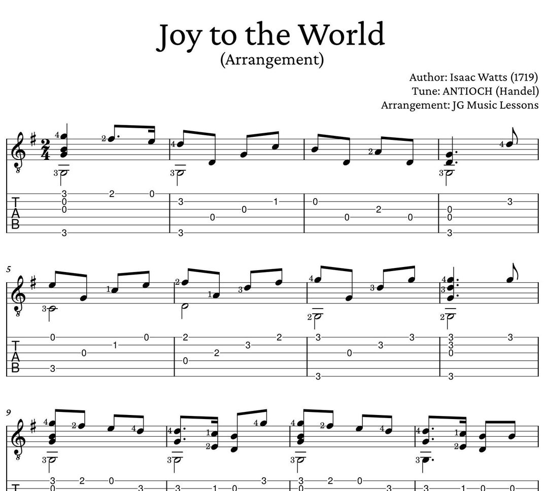 Joy to the World Guitar Sheet Music With Tabs - Chords, Melody and Arrangement - Etsy