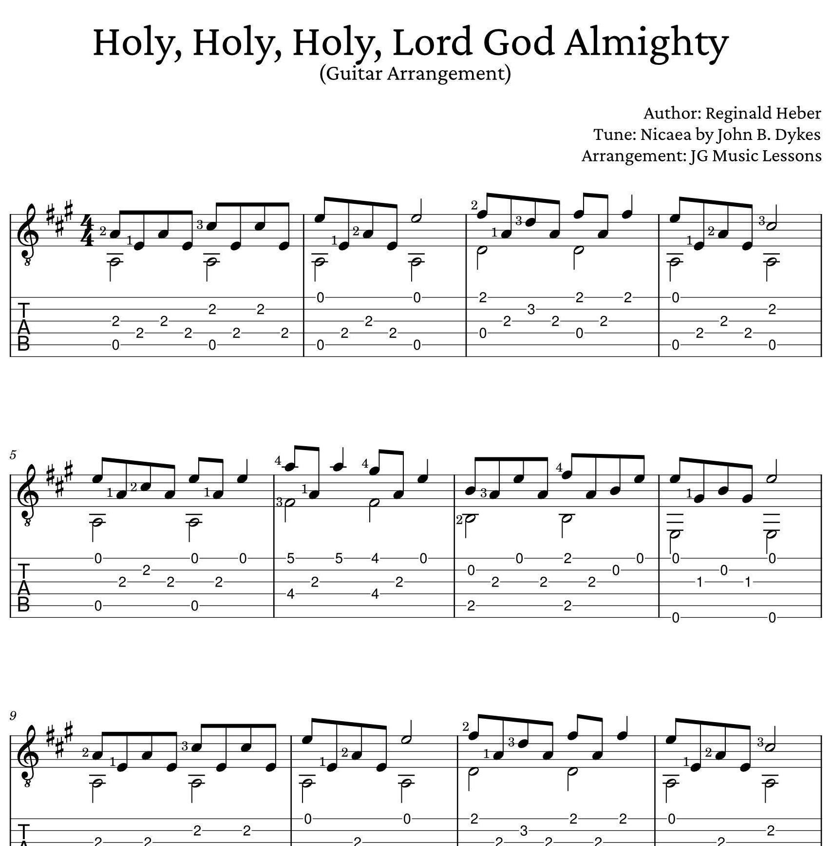 Holy Holy Holy Guitar Sheet Music With Tabs - Chord Charts, Melody and ...