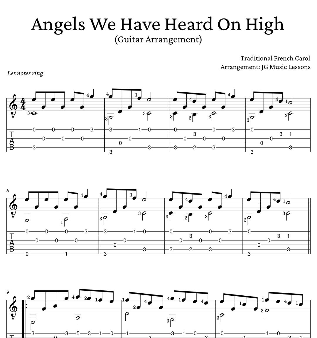 Angels We Have Heard on High Guitar Sheet Music (tabs & Chords) - Etsy