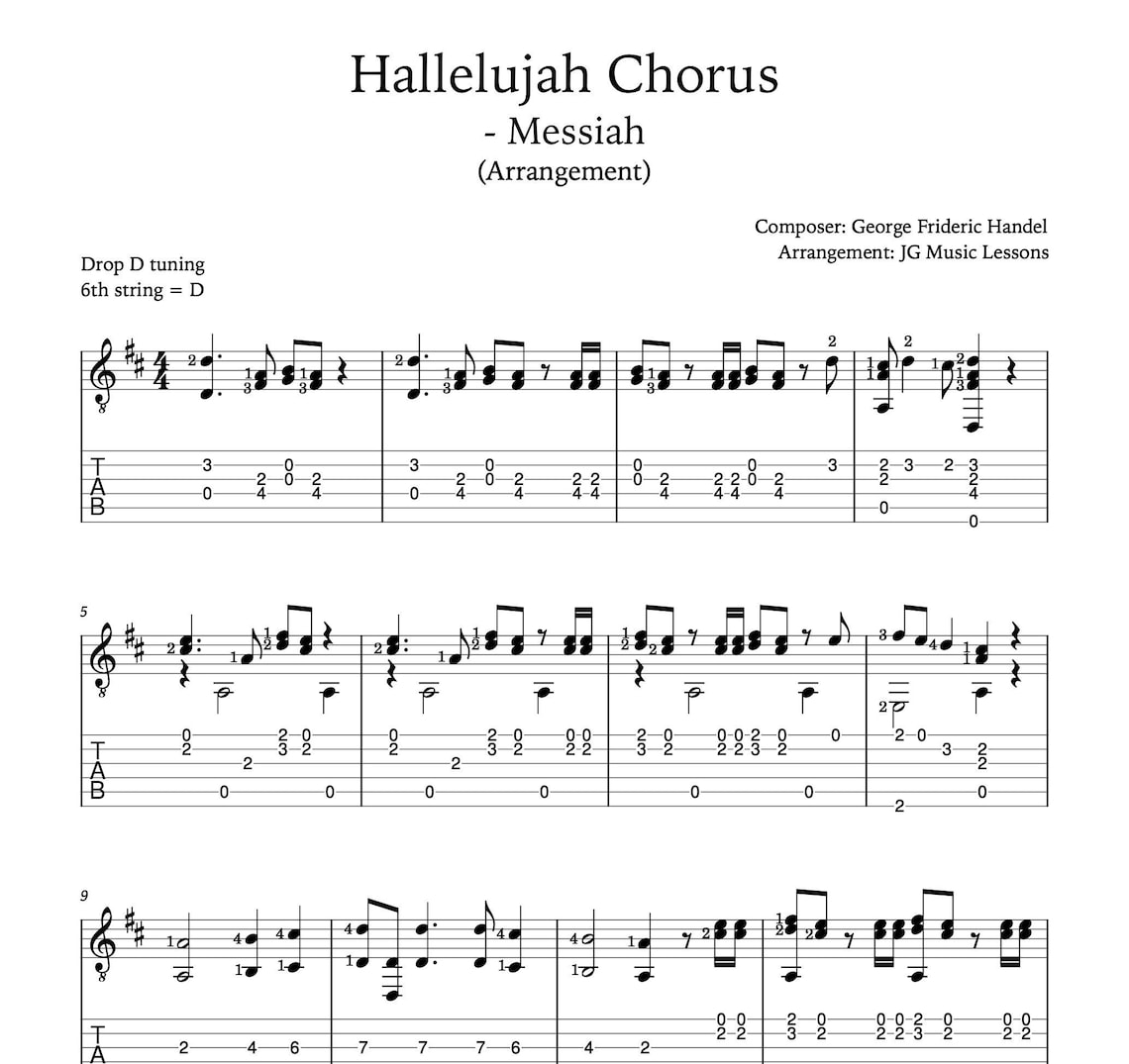 Hallelujah Chorus (messiah) Guitar Sheet Music - Melody With Tabs and ...