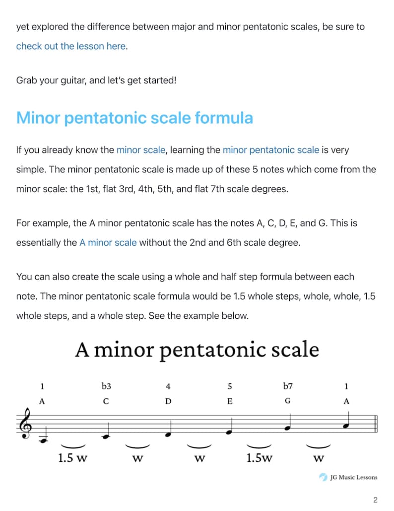 A Minor Pentatonic Scale Guide: Guitar Lesson PDF With Diagrams - Etsy
