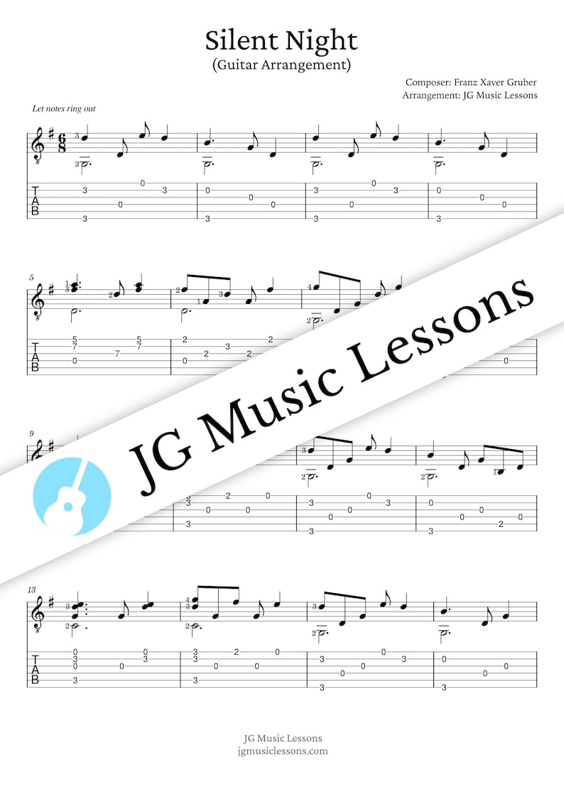 Silent Night Guitar Sheet Music With Tabs - Chords, Melody, and Arrangement) - Etsy