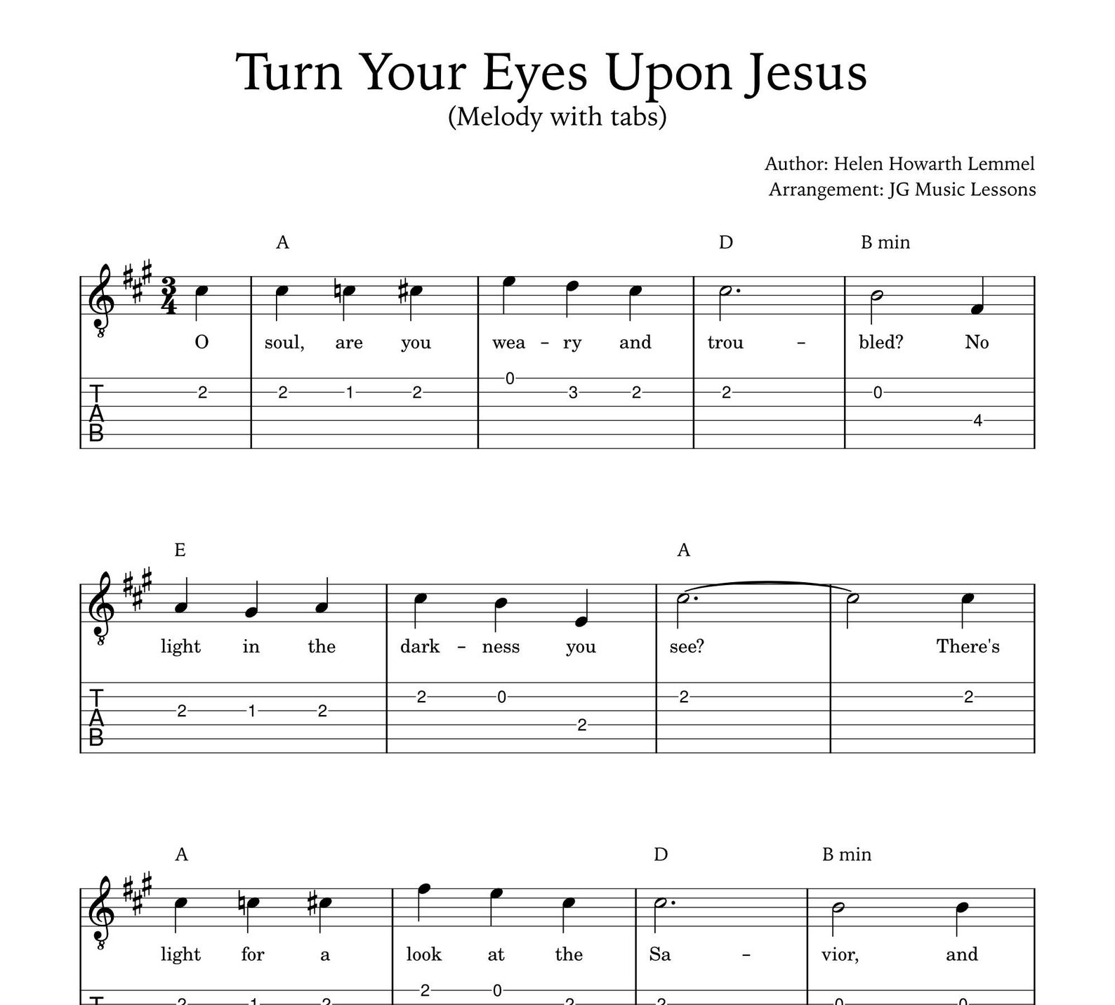 Turn Your Eyes Upon Jesus Guitar Sheet Music With Tabs - Chords, Melody ...