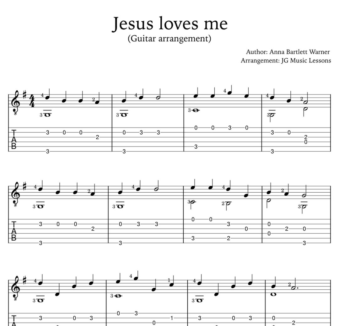 Jesus Loves Me Guitar Sheet Music With Tabs – Chords, Melody, and ...