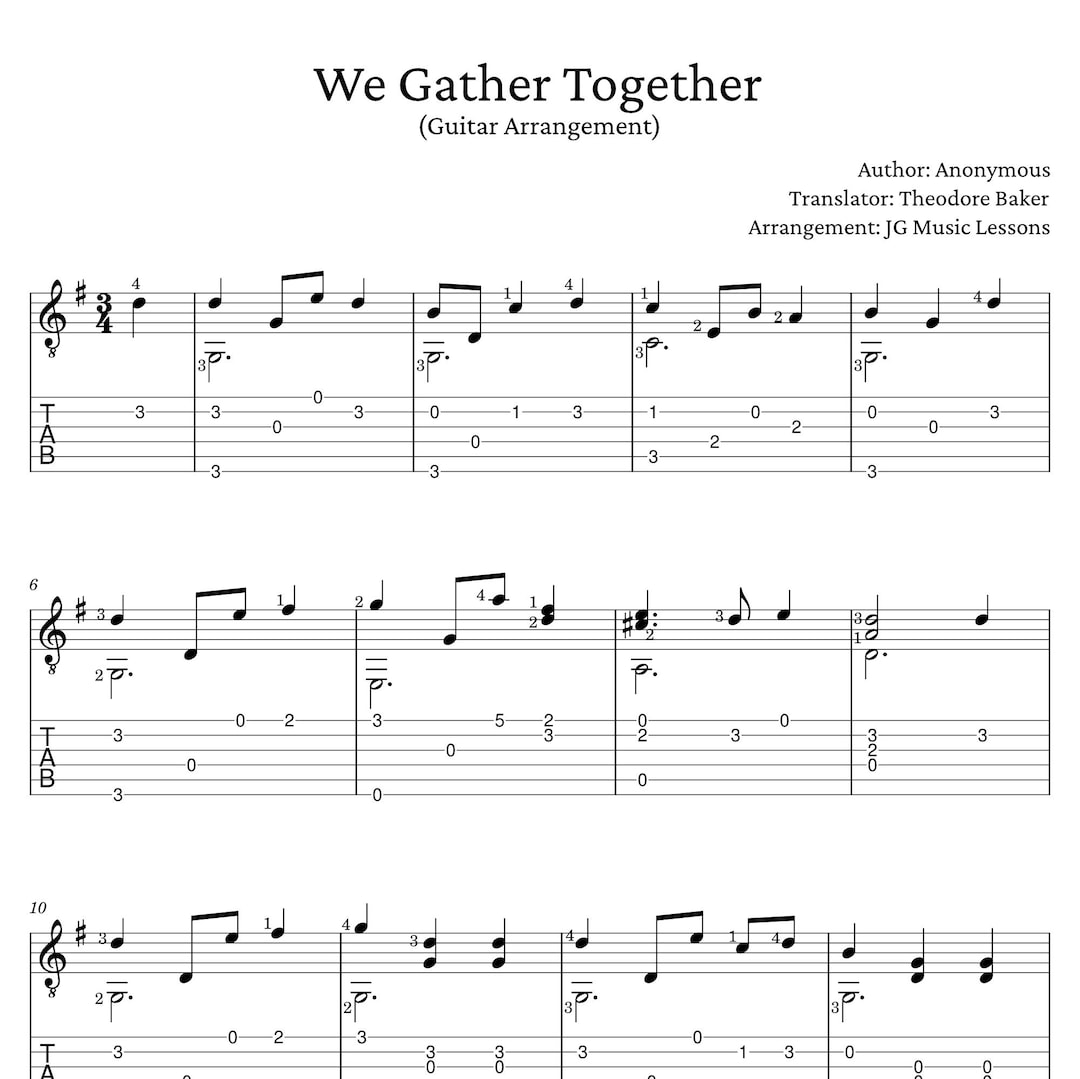 Guitar Sheet Music: We Gather Together - Chords and Fingerstyle Tabs - Etsy