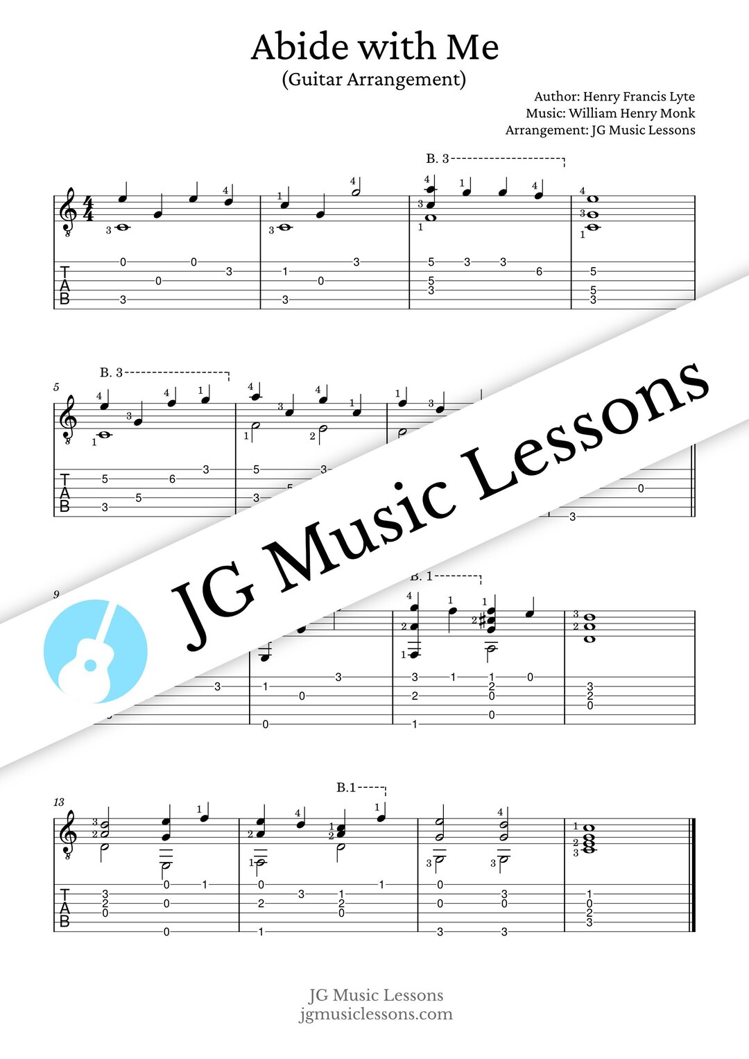 Abide With Me Guitar Sheet Music With Tabs Chords, Melody, and ...