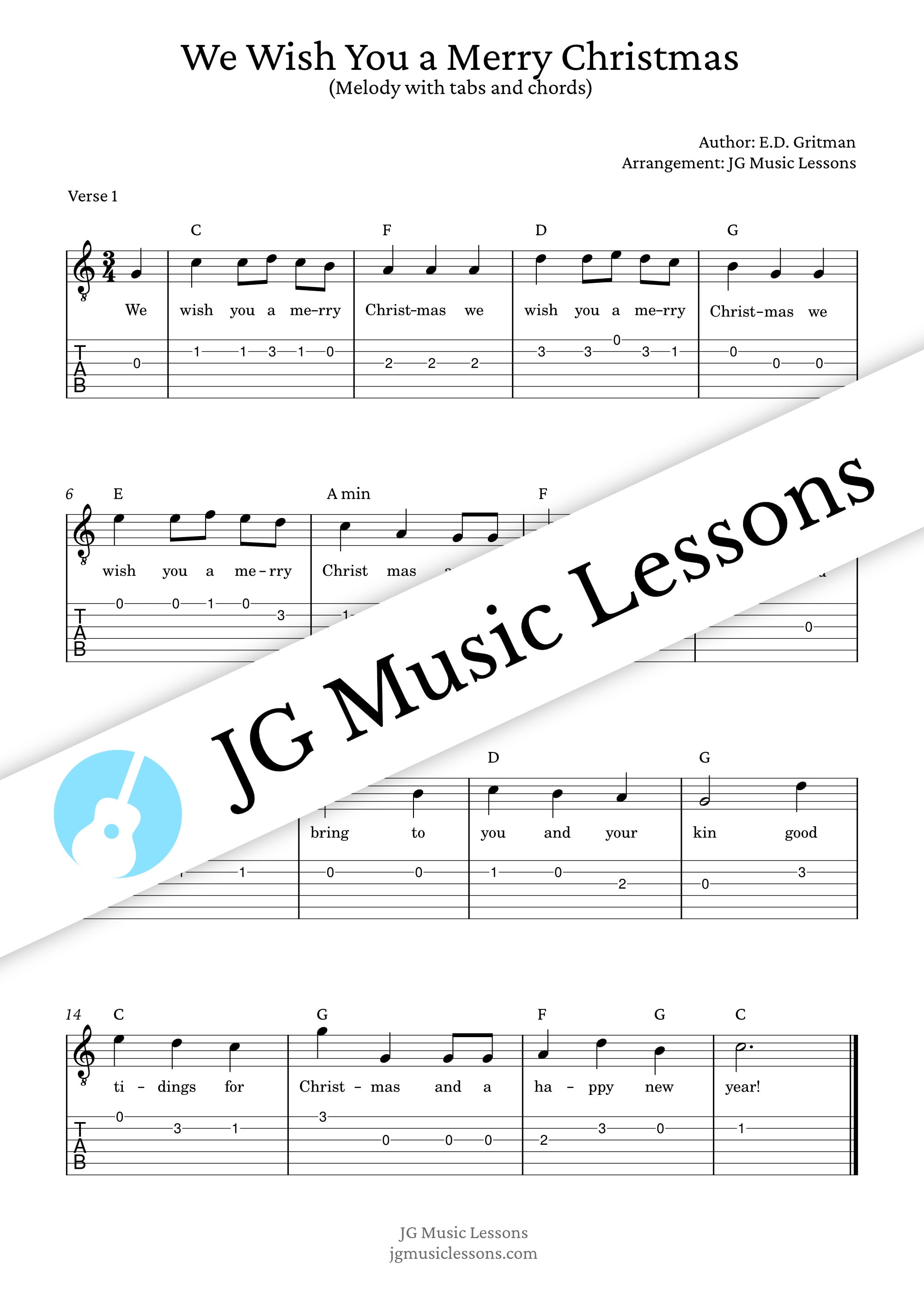 We Wish You a Merry Christmas Guitar Sheet Music With Tabs Chords ...